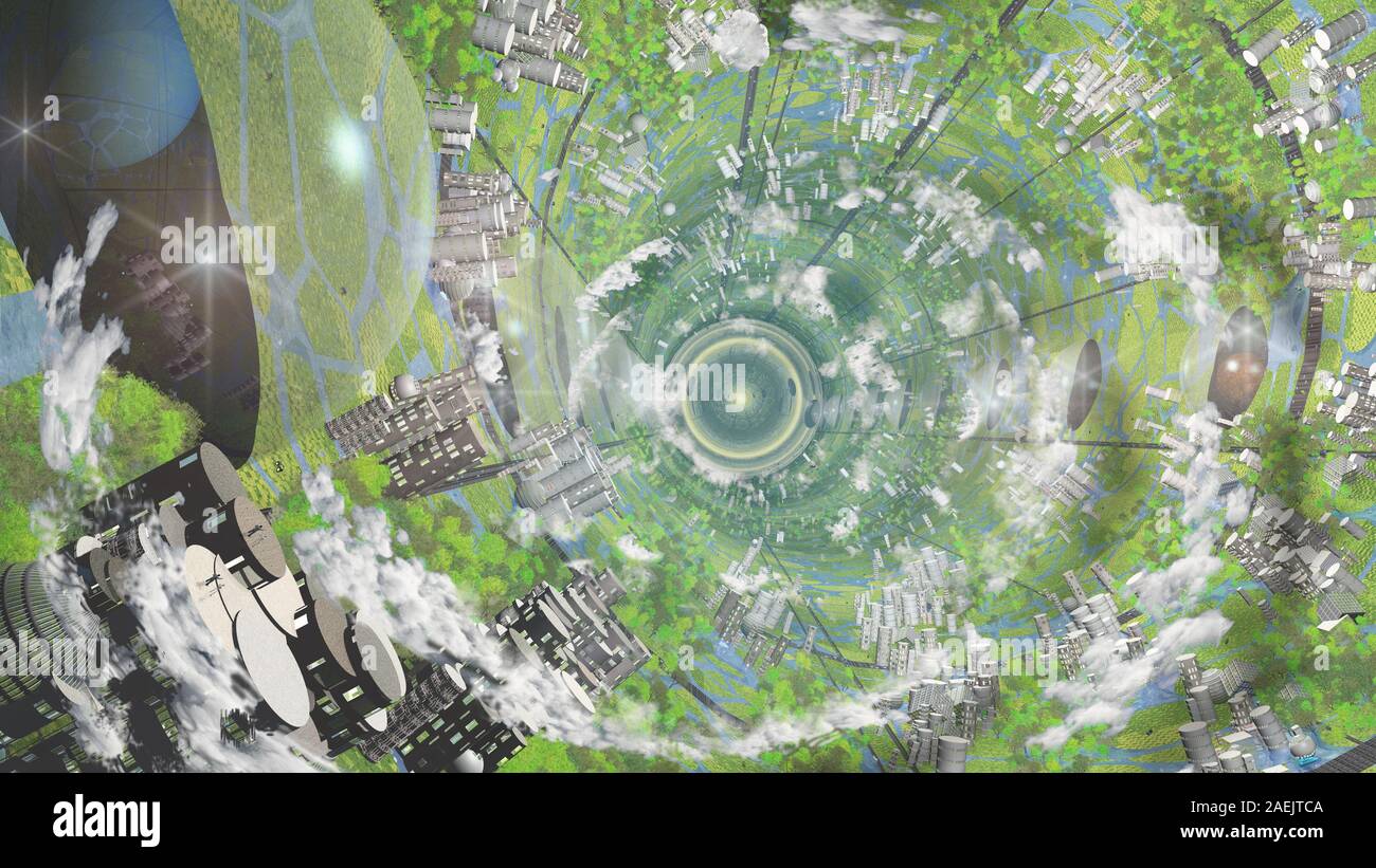 Multi Generational Colony Space Craft Interior. Oneil Cylinder Stock ...