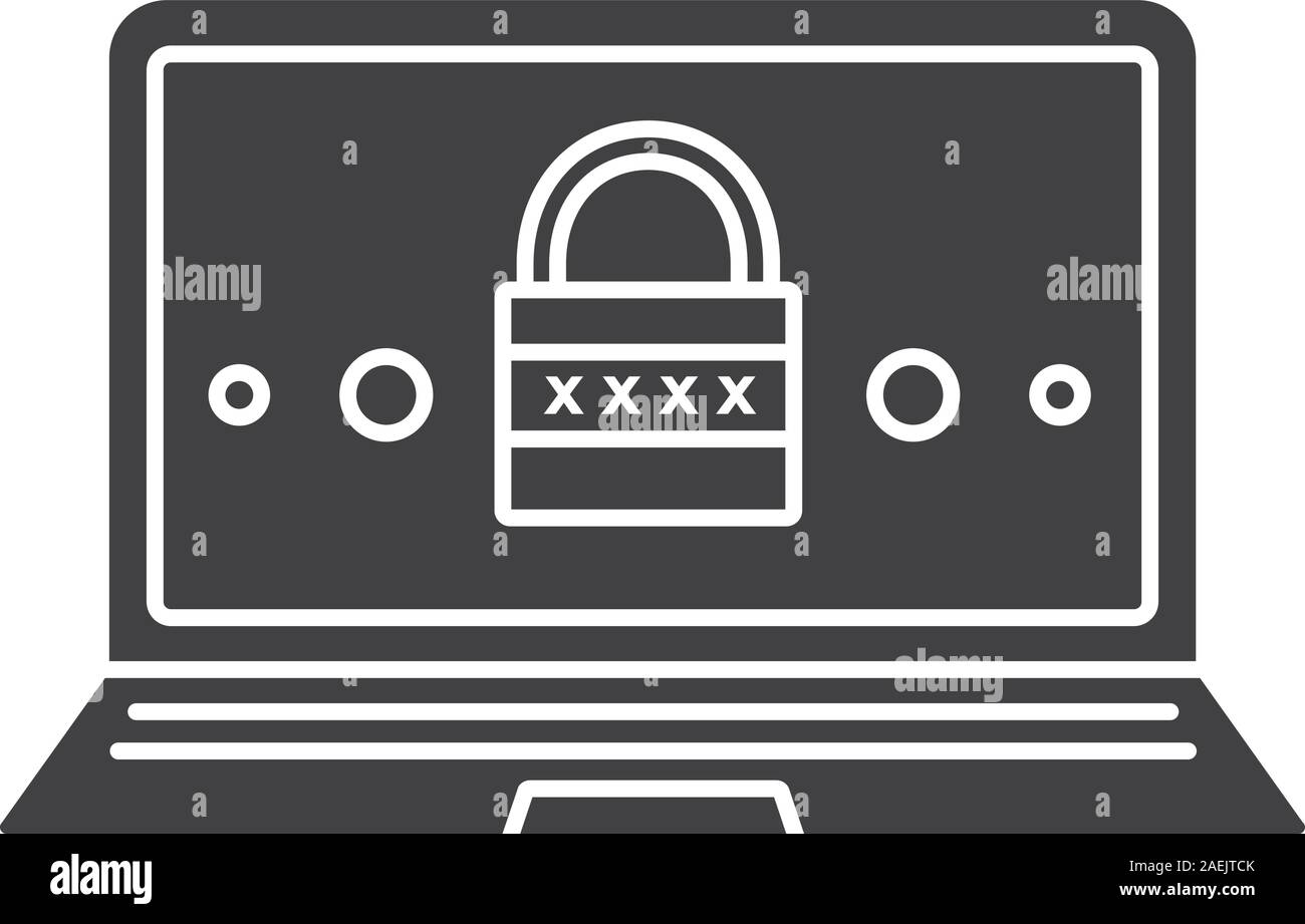 Laptop security system glyph icon. Silhouette symbol. Password. Cyber ...