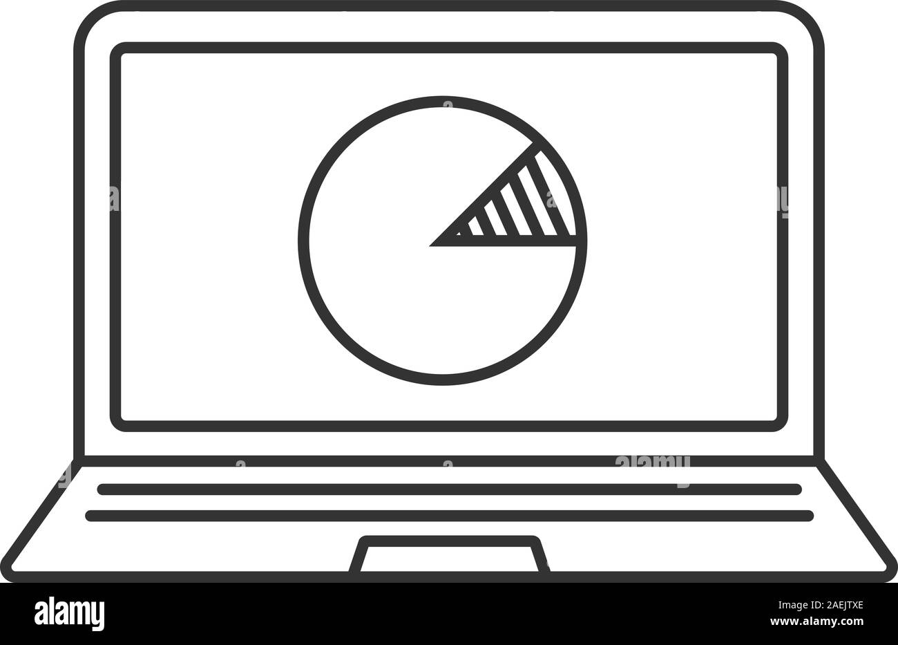Laptop statistics linear icon. Thin line illustration. Laptop with ...