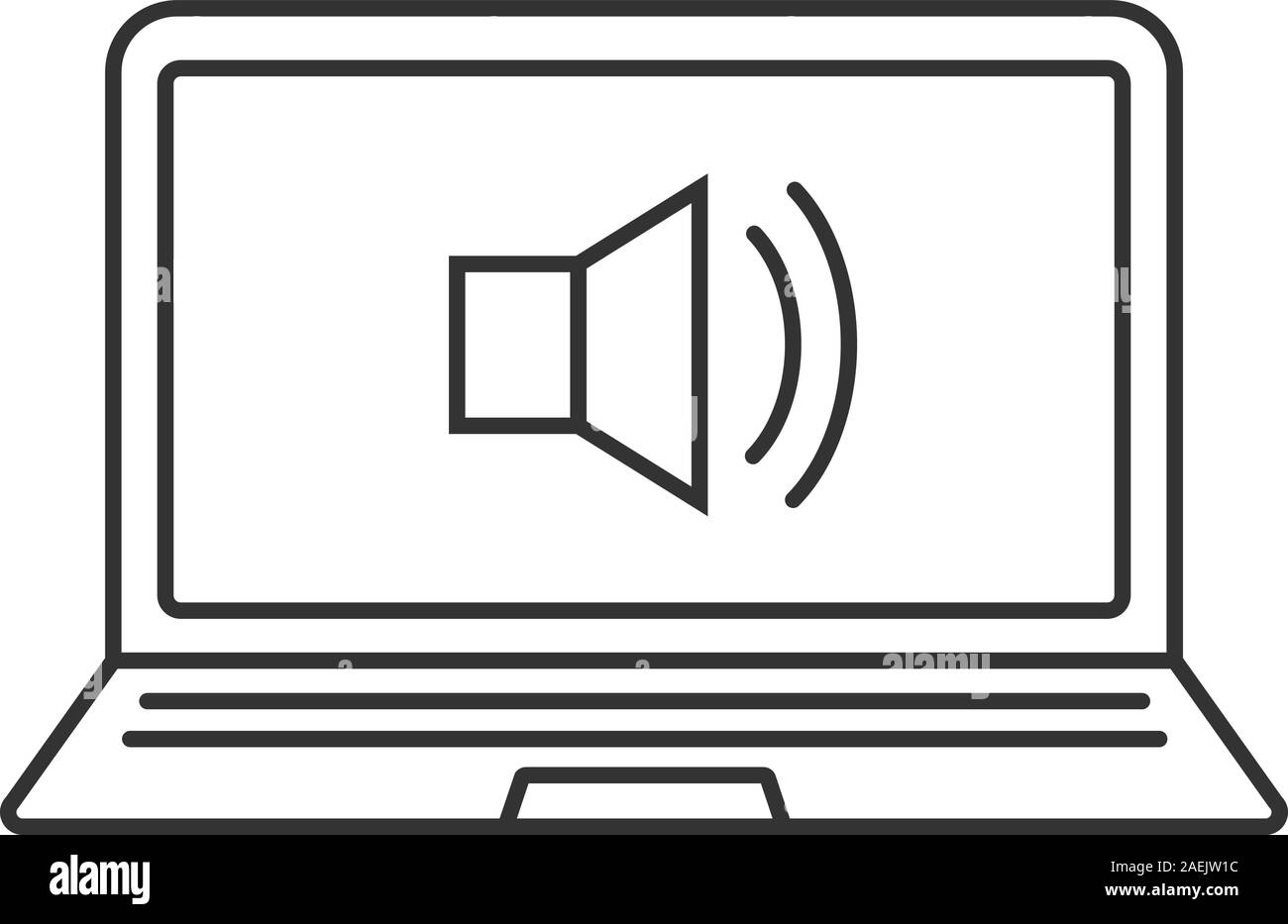 Laptop sound on linear icon. Thin line illustration. Laptop with ...