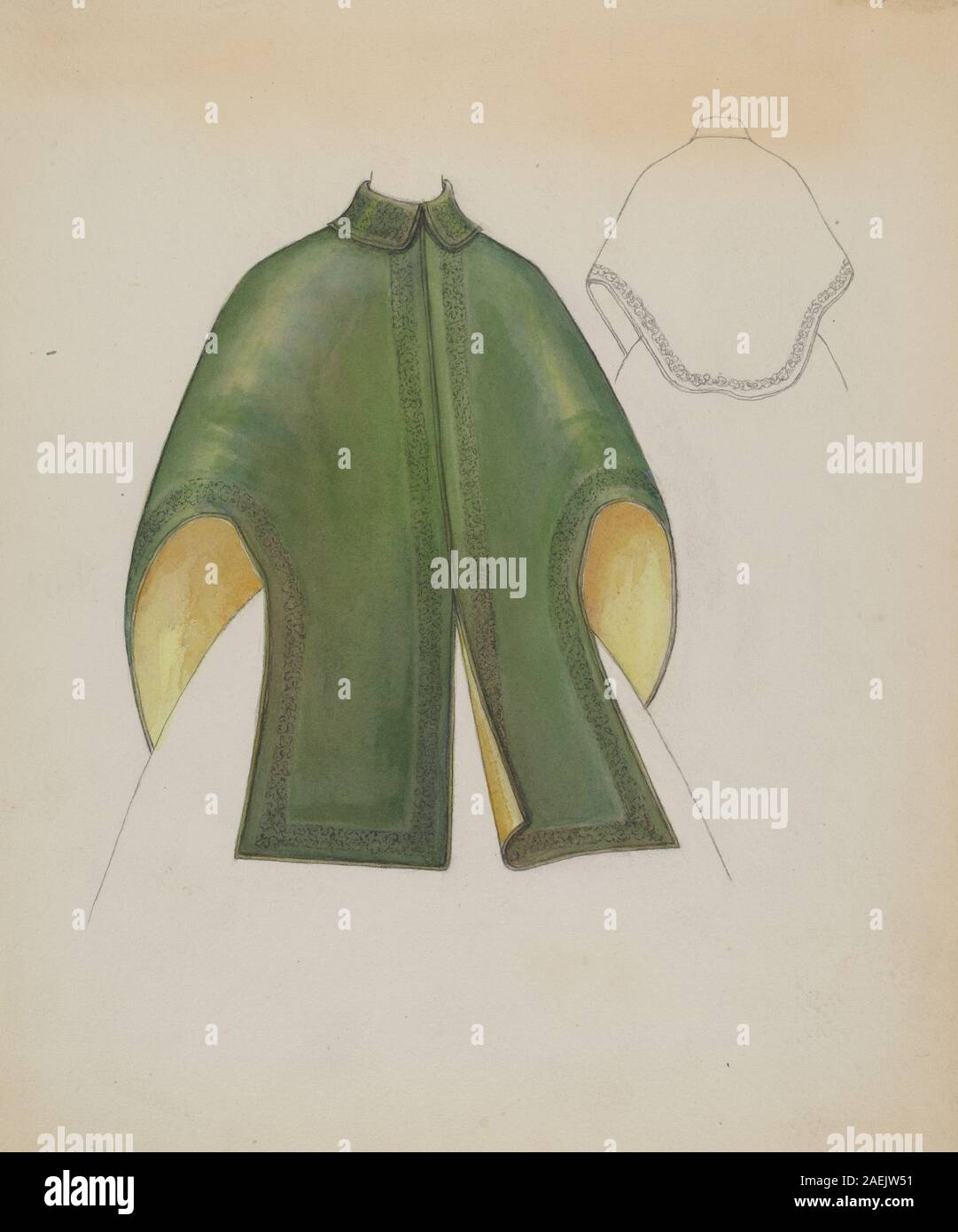 This circa 1936 garment by Marie Mitchell depicts a dolman, showing ...