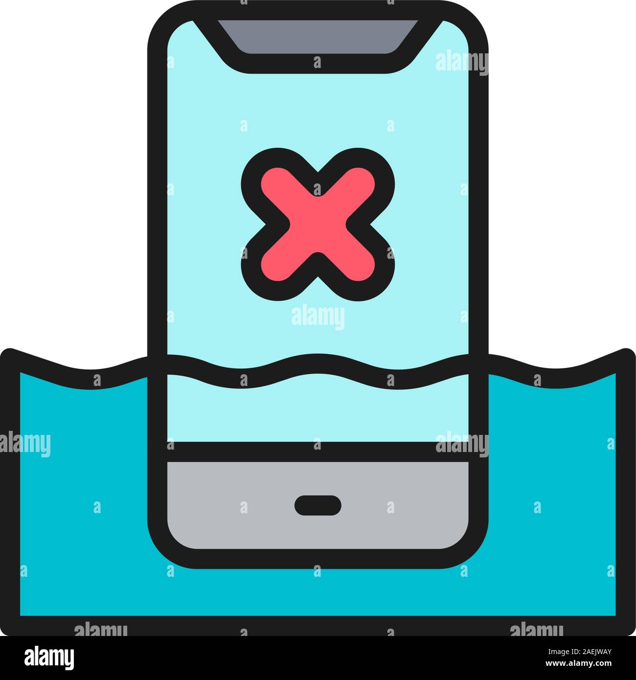 Smartphone in water, liquid damaged phone flat color line icon Stock ...
