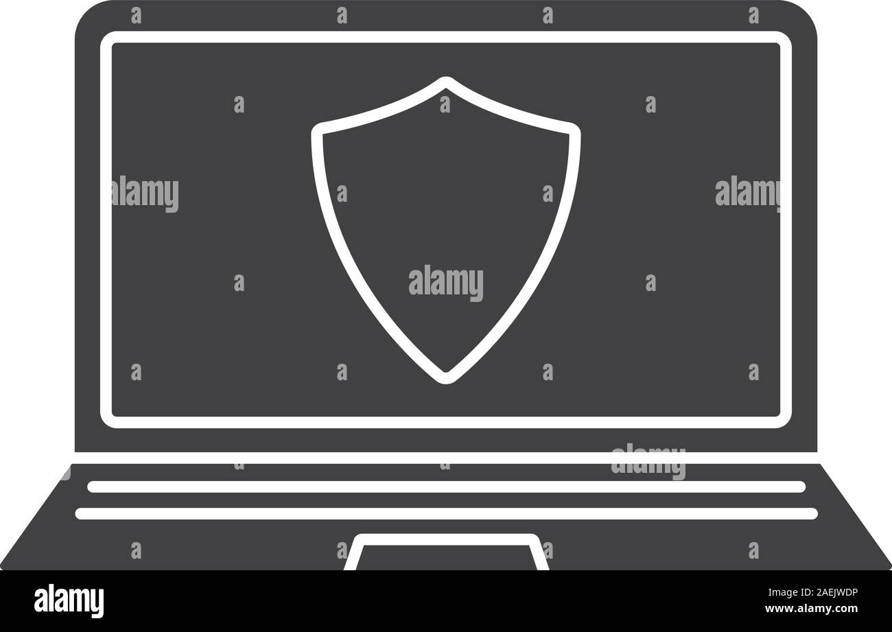 Laptop antivirus program glyph icon. Security silhouette symbol ...