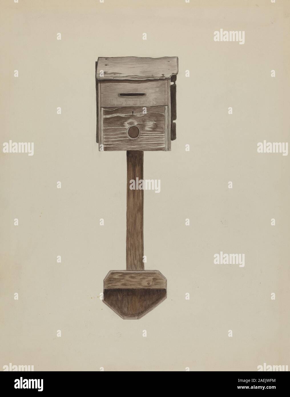 Mail box by Marjorie Lee, circa 1937, wooden domestic object with ...
