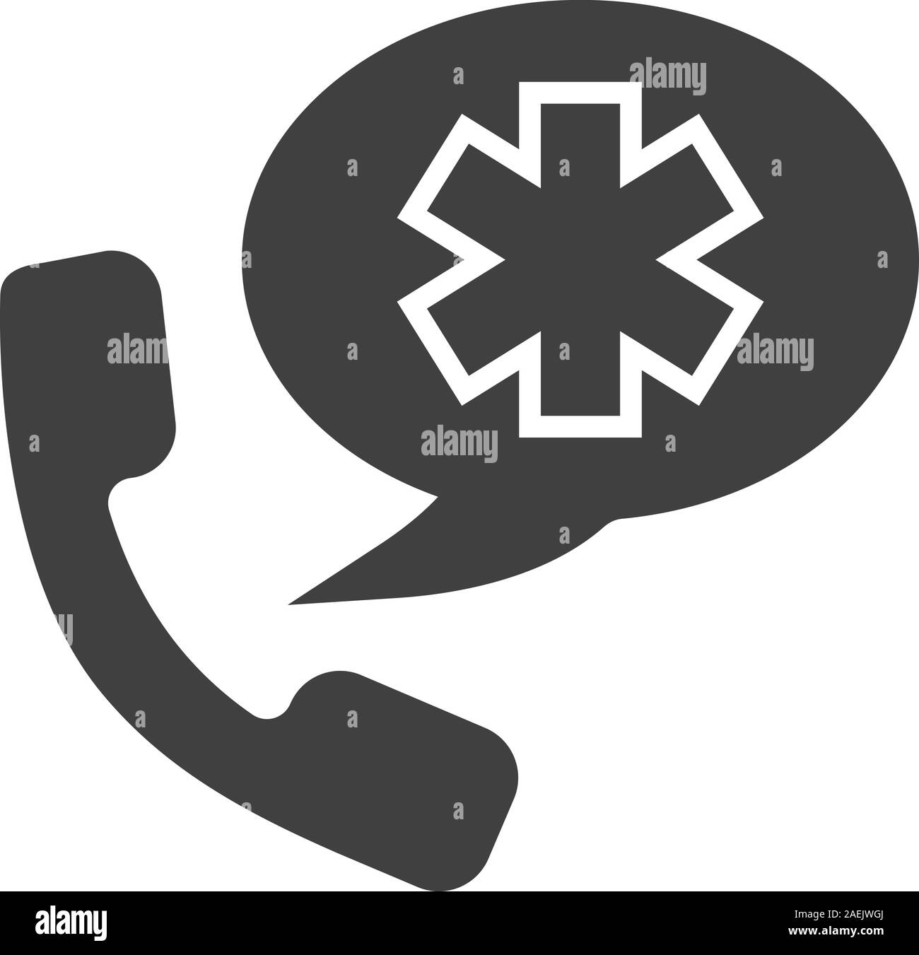 Emergency phone call to hospital glyph icon. Silhouette symbol. Handset with star of life inside ...