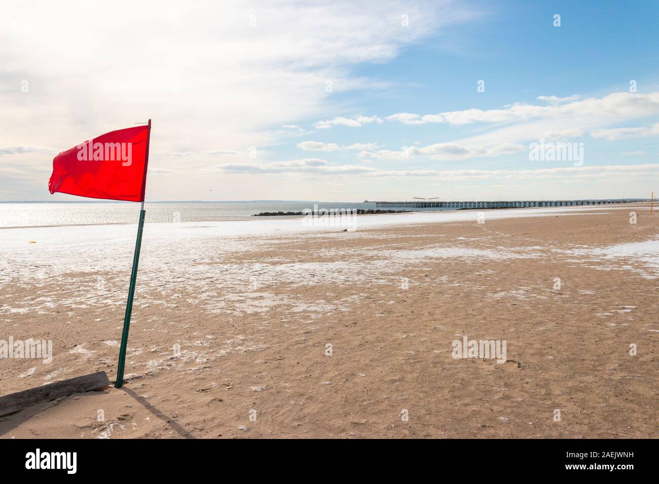 red danger flag at Coney Island boardwalk Beach Brooklyn New York City ...