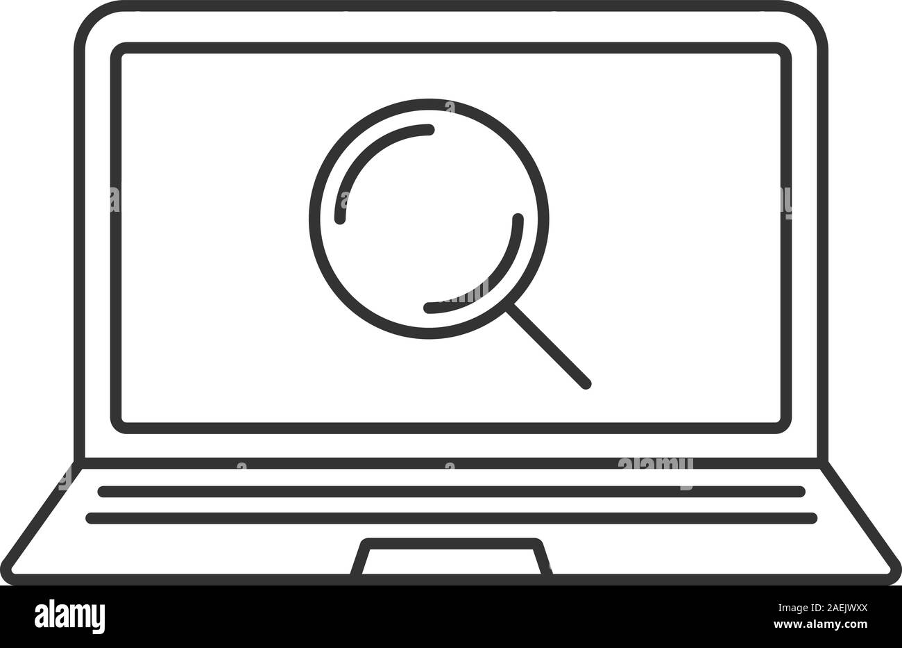 Laptop search linear icon. Thin line illustration. Notebook with ...