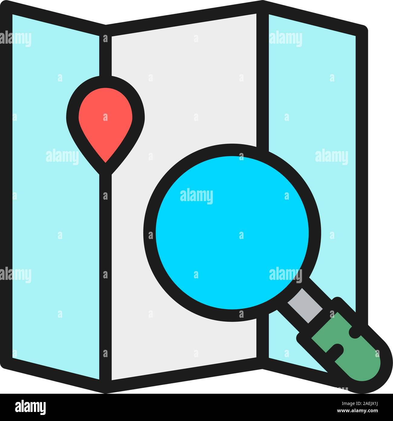 Map under a magnifying glass, navigation flat color line icon Stock ...