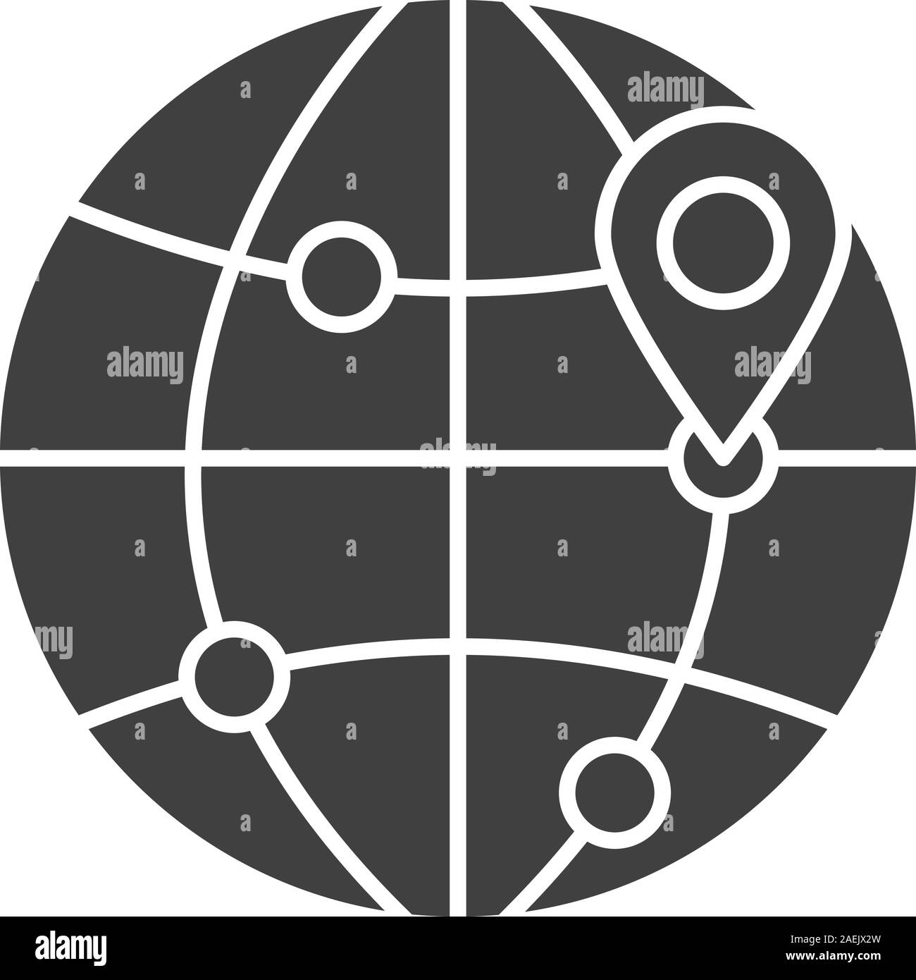 Flight destinations glyph icon. Worldwide travel locations silhouette ...