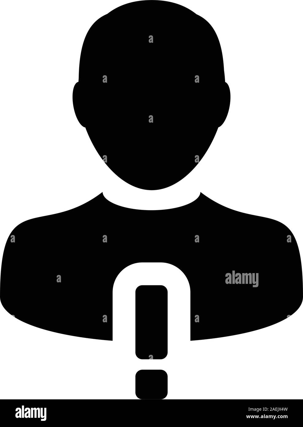 Avatar icon vector male person profile symbol with alert sign in a ...
