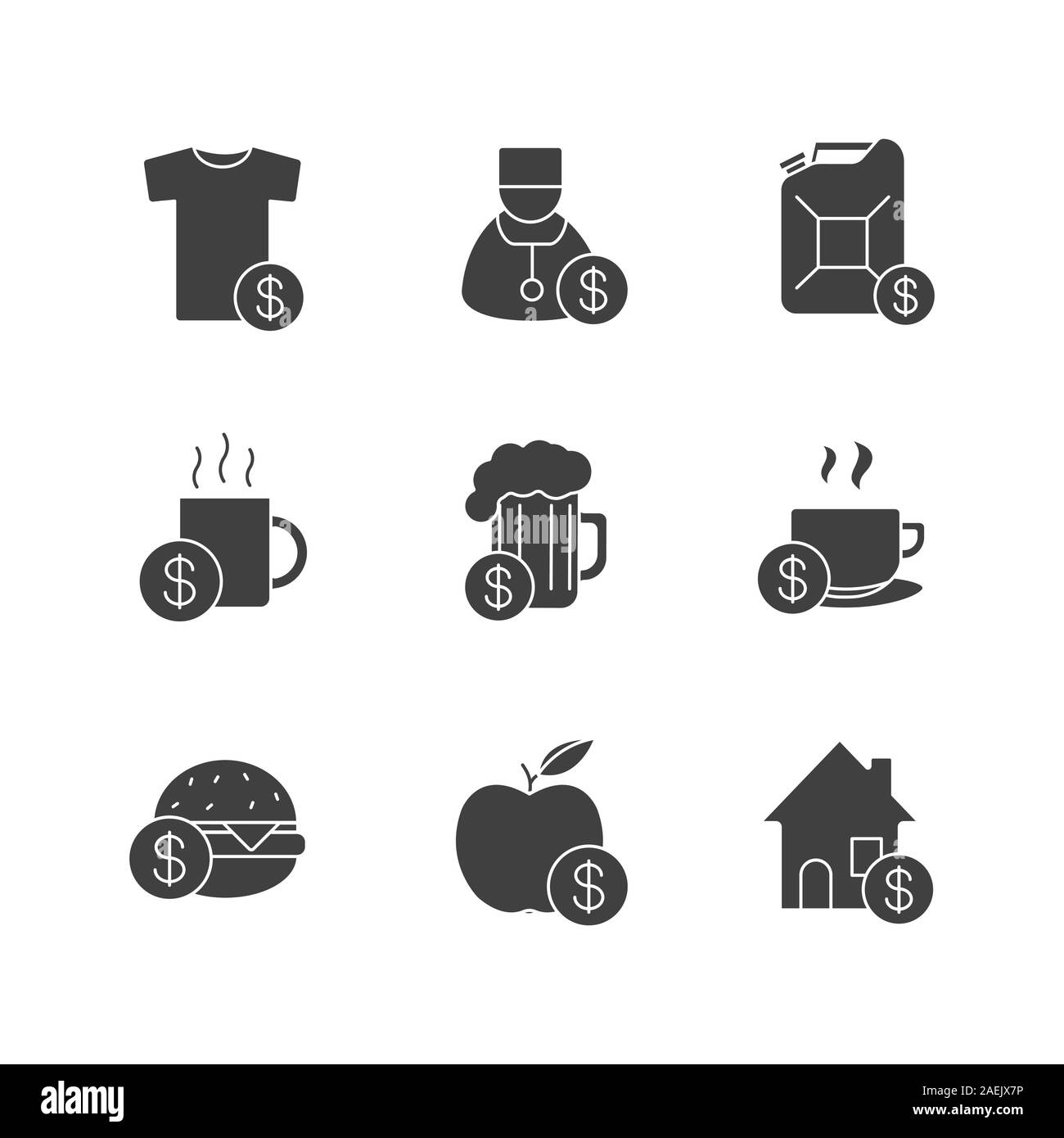Commercial items glyph icons set. Shopping silhouette symbols. Buy food ...