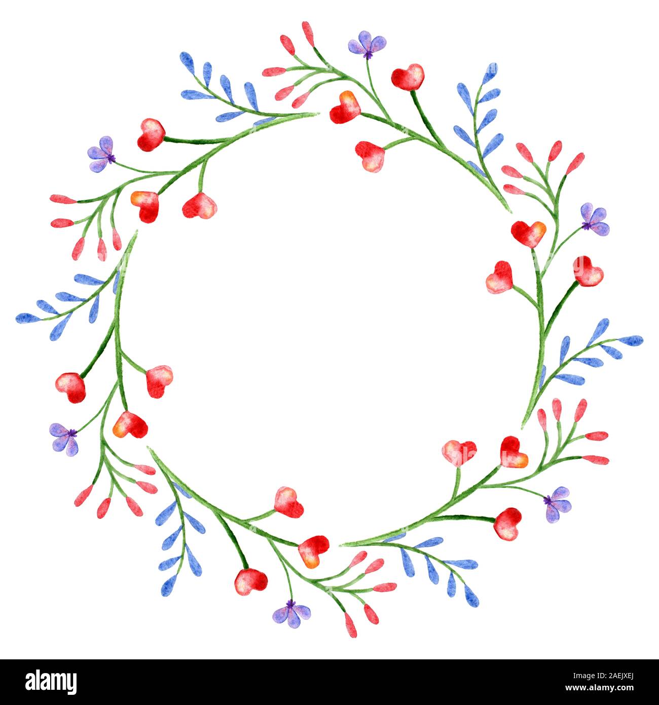 Watercolor wreath. Frame with spring flowers. Circular hand-drawn ...