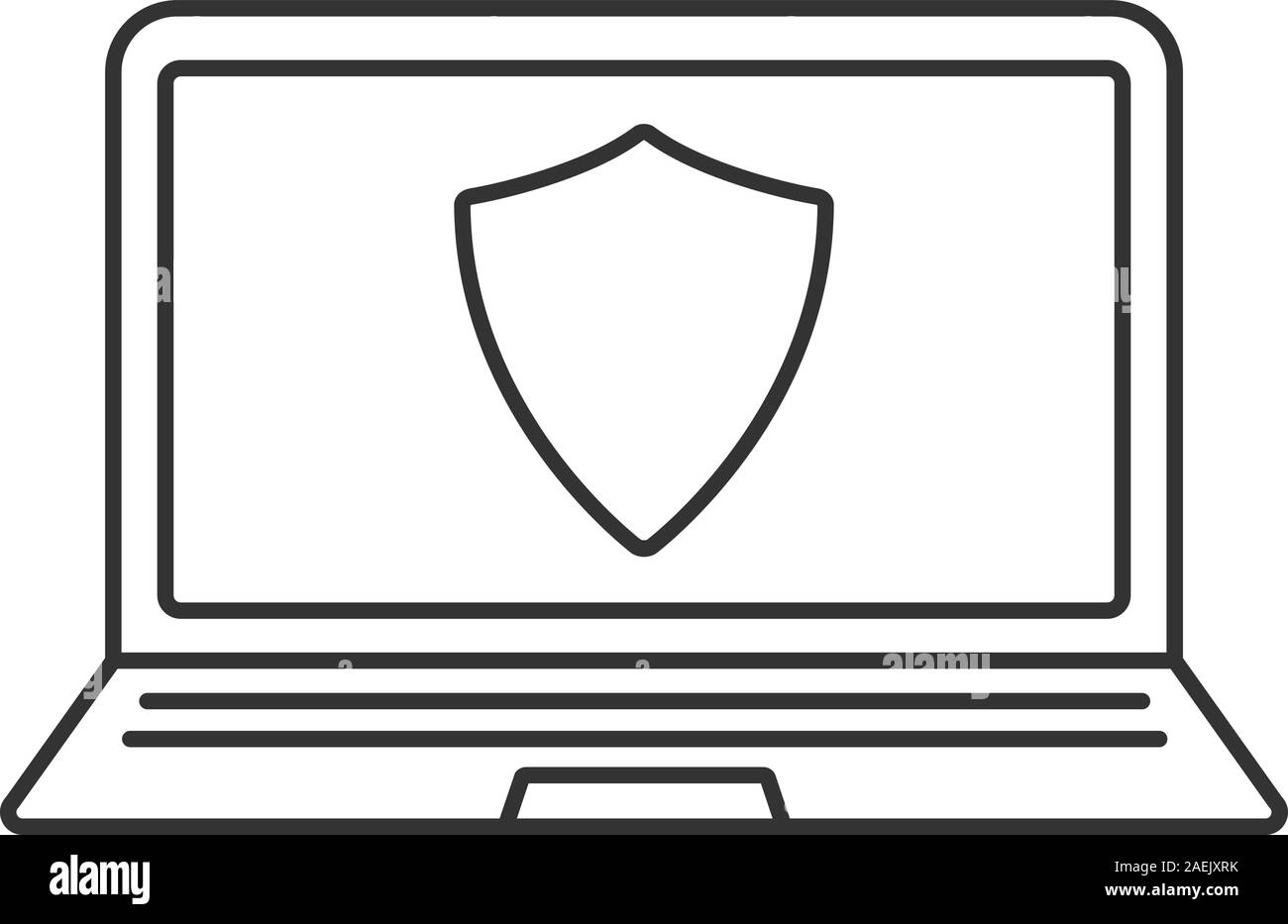 Laptop antivirus program linear icon. Security thin line illustration ...
