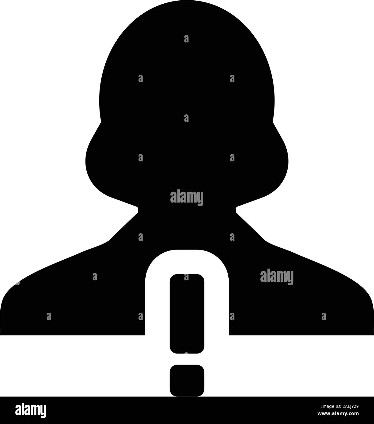 Profile icon vector female person avatar symbol with alert sign in a ...