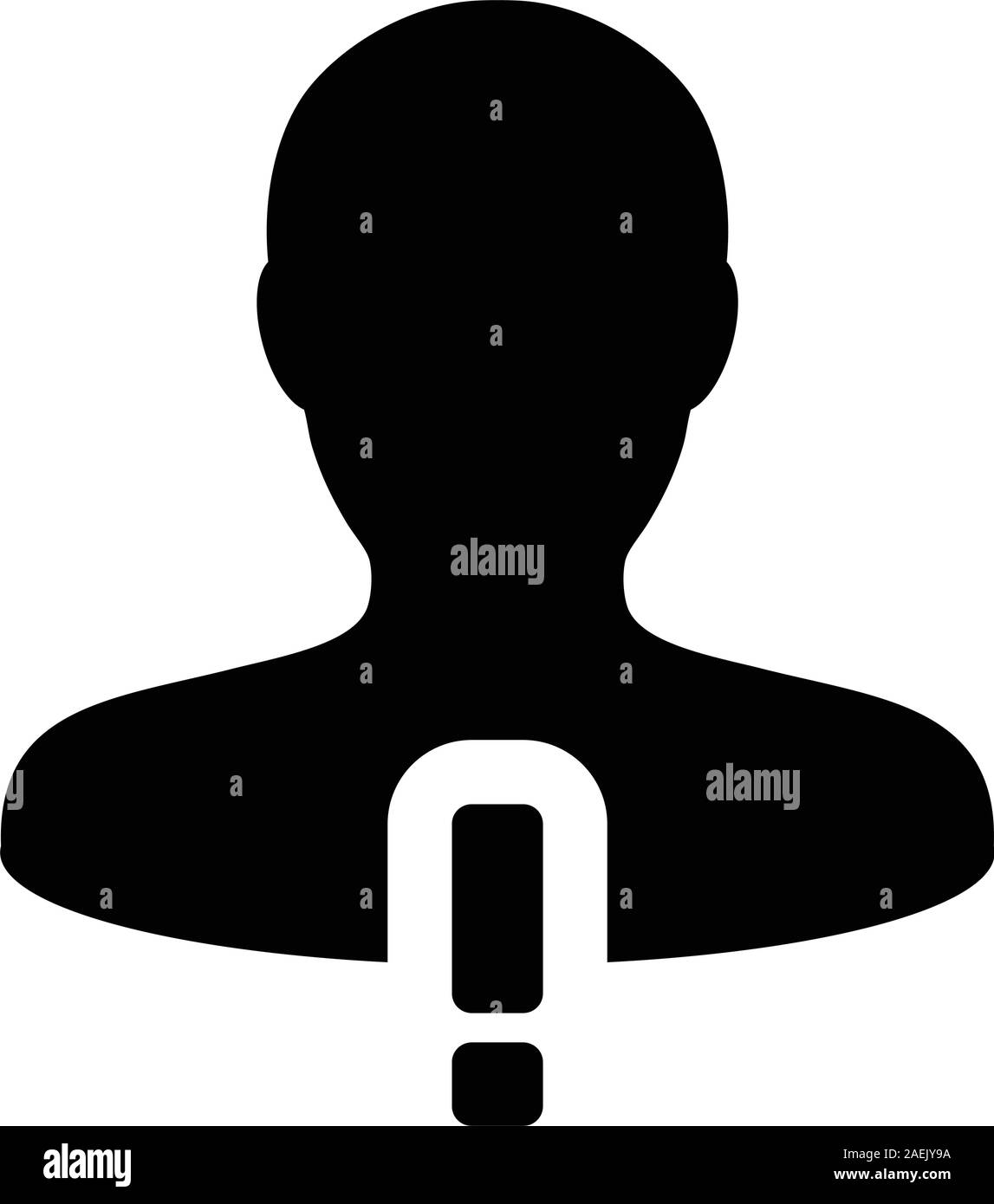 Client icon vector male person profile avatar symbol with alert sign in ...