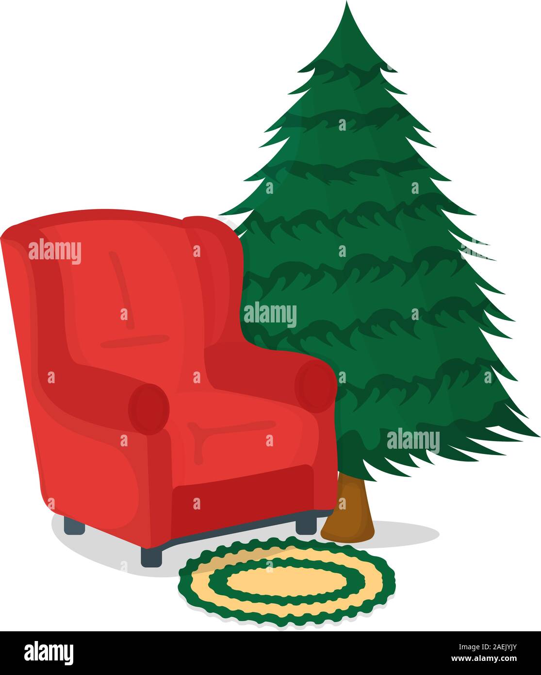 Armchair, Table and Christmas Tree Icon Concept. Furniture on White ...