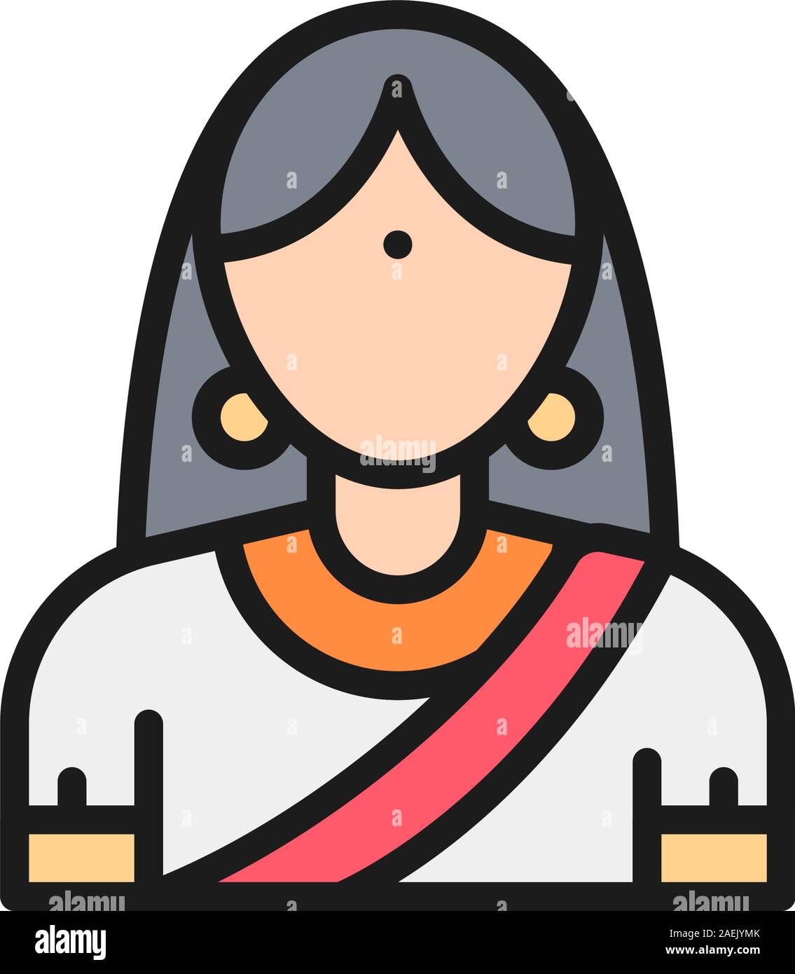 Indian woman in traditional national dress, bride flat color line icon ...