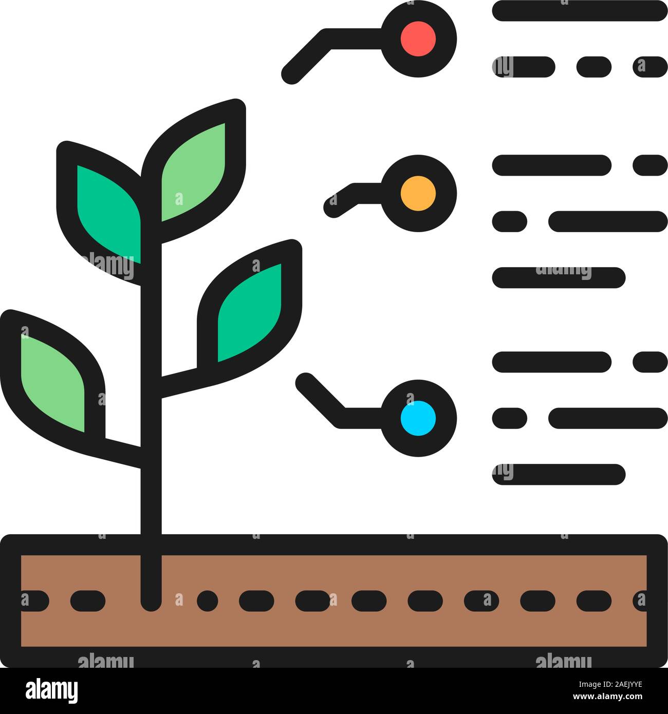 Vector plant properties, seed characteristics flat color line icon ...