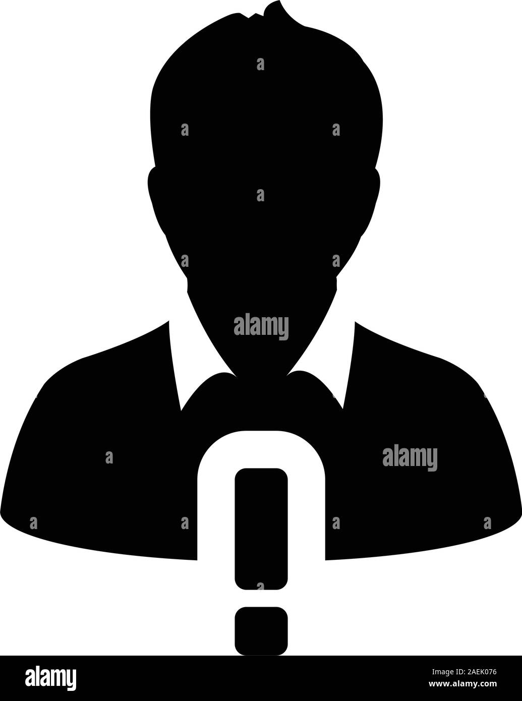 User icon vector male person profile avatar symbol with alert sign in a ...