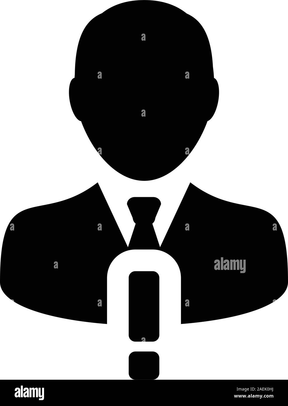 Profile icon vector male person avatar symbol with alert sign in a ...