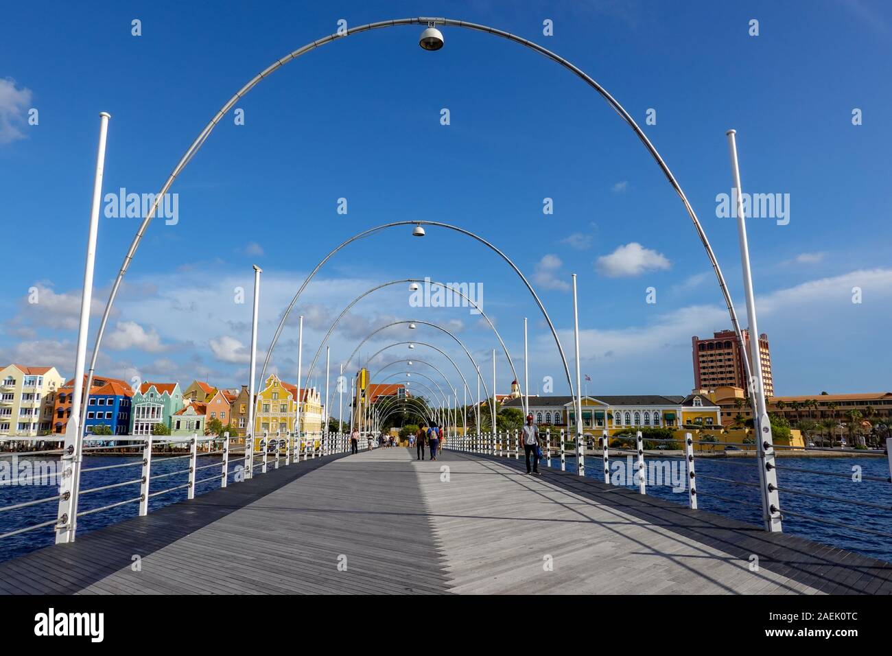 Curacao-11/3/19: The Queen Emma floating bridge and pastel colored ...