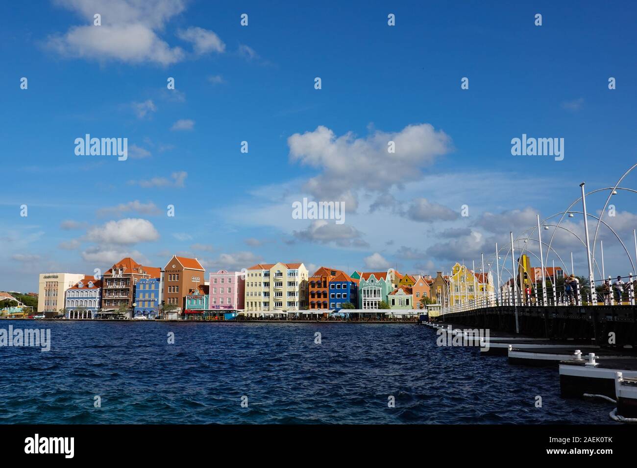 Curacao-11/3/19: The Queen Emma floating bridge and pastel colored ...