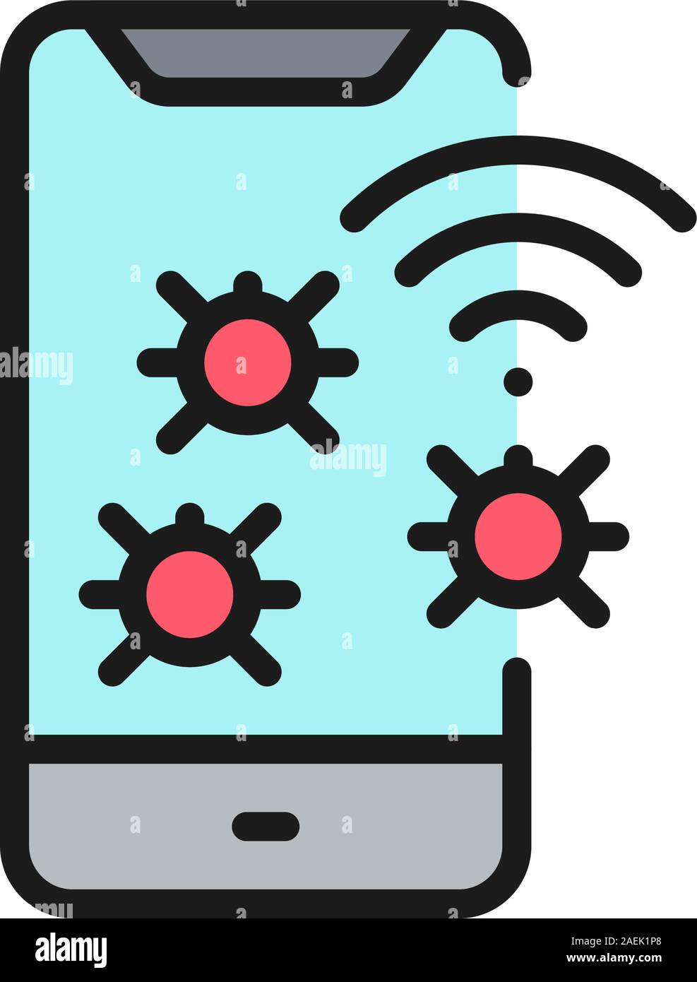 Vector phone virus, mobile spam flat color line icon Stock Vector Image ...
