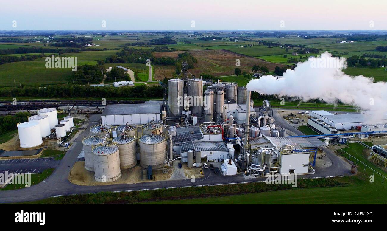 Aerial view of Badger State Ethanol plant and surrounding countryside ...
