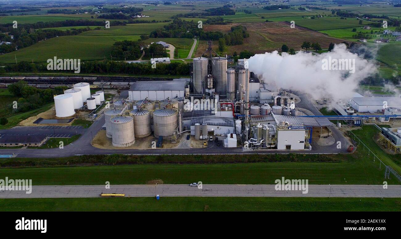 Aerial view of Badger State Ethanol plant and surrounding countryside ...