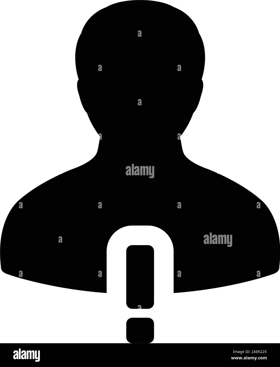 Customer icon vector male person profile avatar symbol with alert sign ...