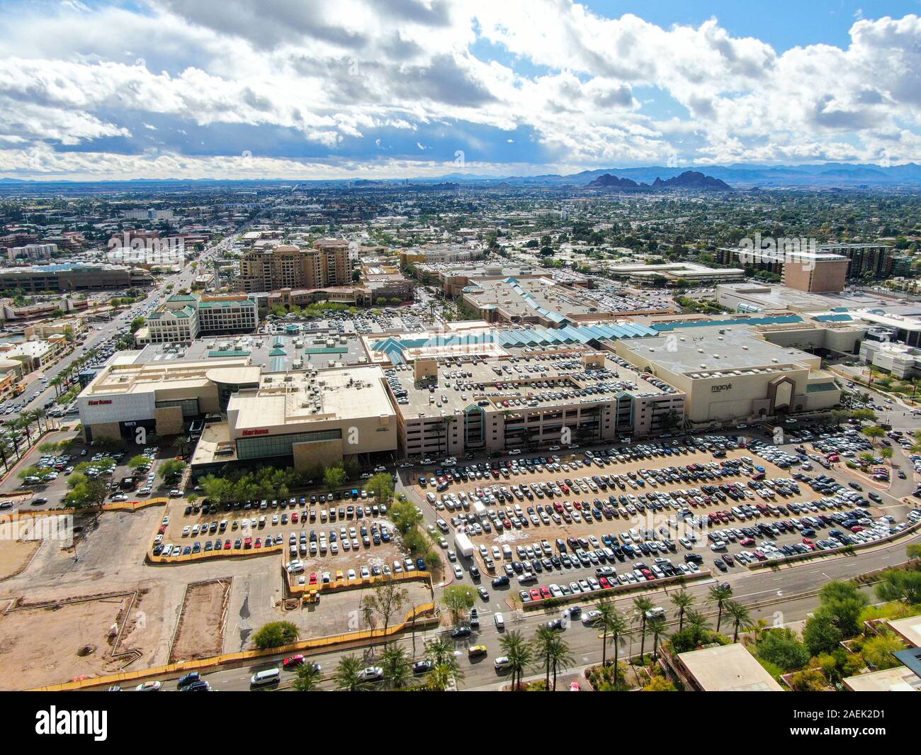 Aerial view of mega shopping mall in Scottsdale, desert city in Arizona ...