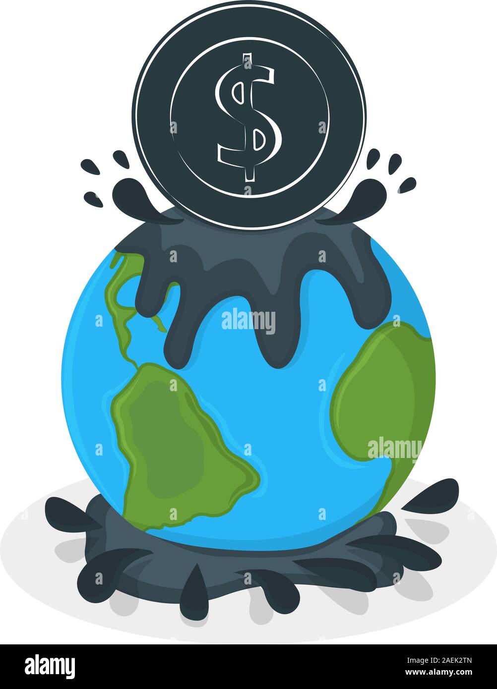 Earth Oil Pollution Concept Icon and Label. Earth Pollution by ...
