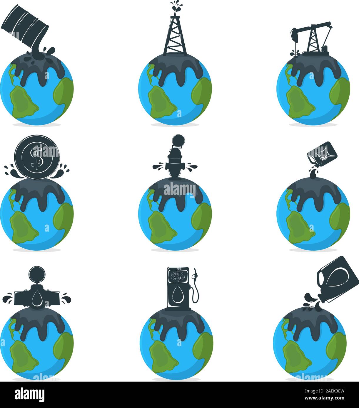 Oil Pollution Concept Icon and Label. Earth Pollution by Petroleum ...