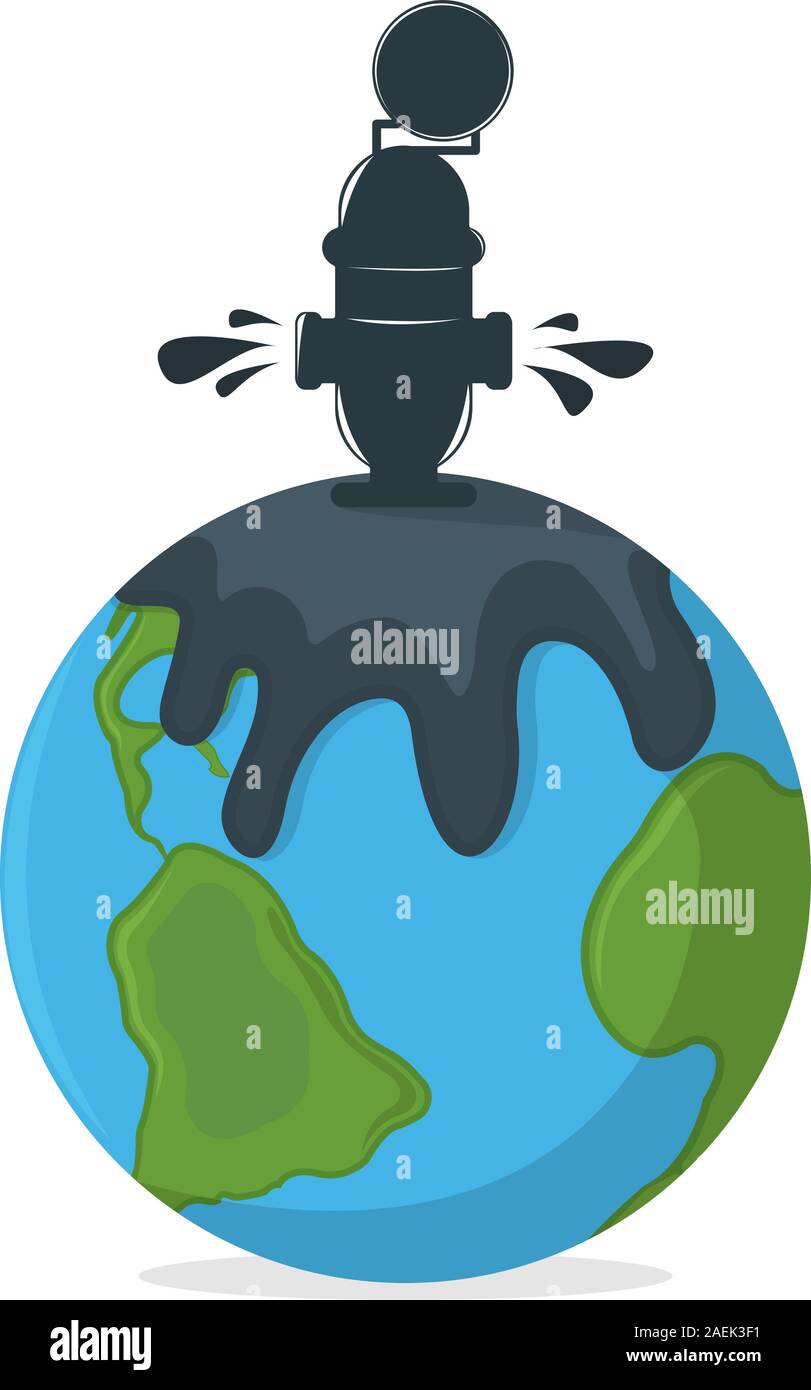 Oil Pollution Concept Icon and Label. Earth Pollution by Petroleum ...