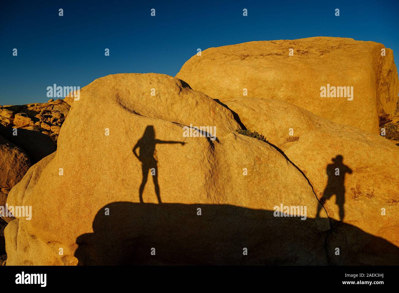 Silhouette image of a photographer and his young female model, while ...