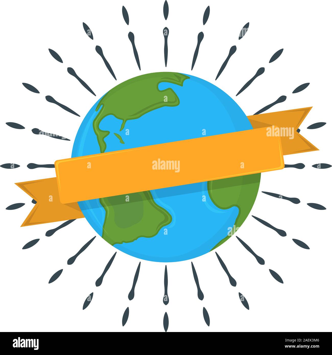 Earth with Ribbon Label, Badge and Banner. Concept Sunburst Earth for ...