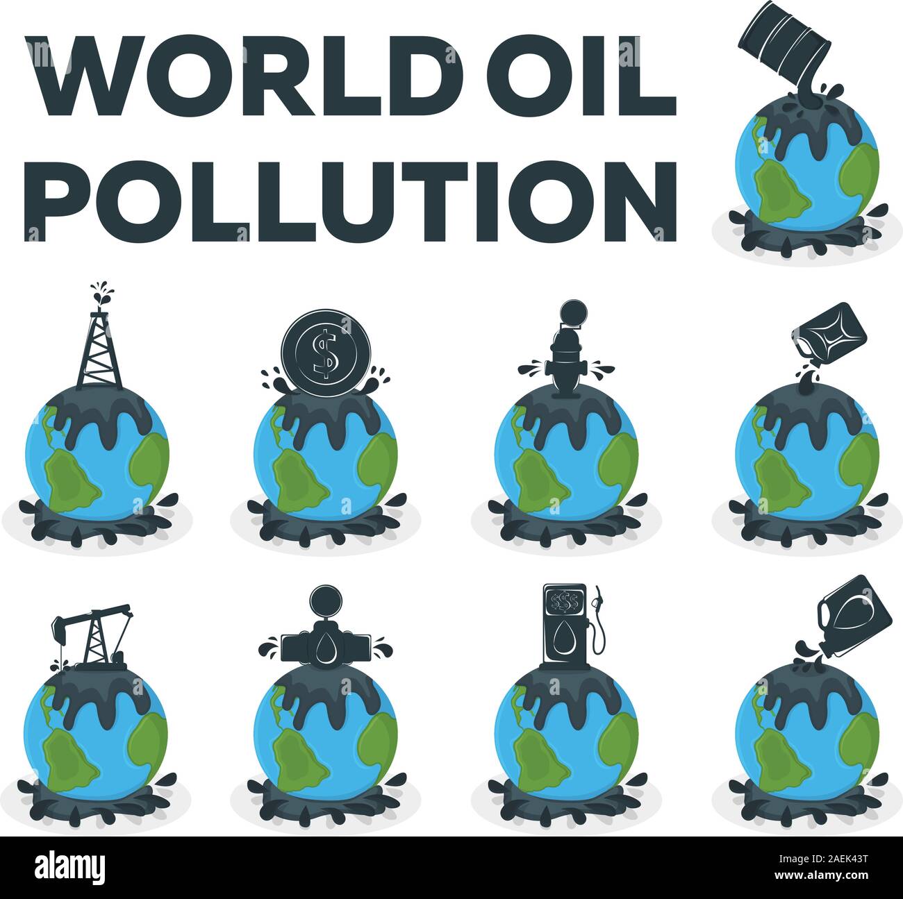 World Oil Pollution Concept Icon and Label. Earth Pollution by ...