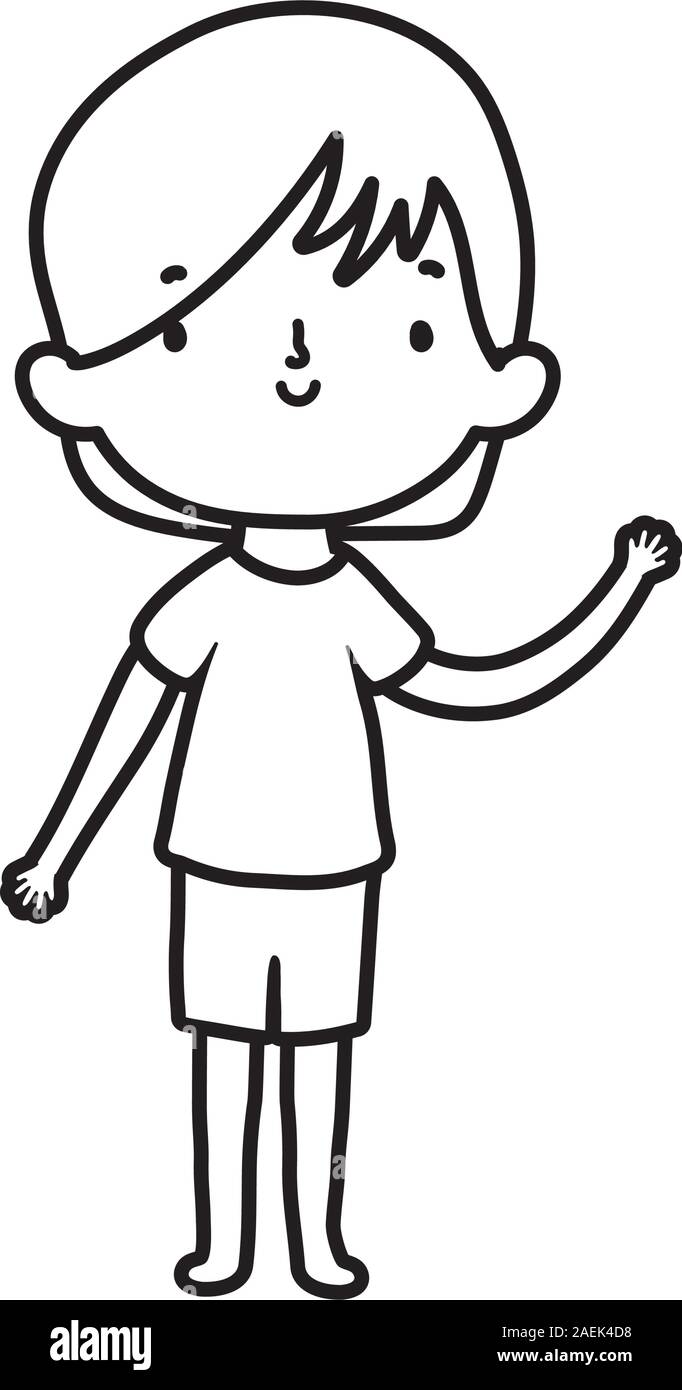 cute little boy cartoon character design vector illustration thick line ...