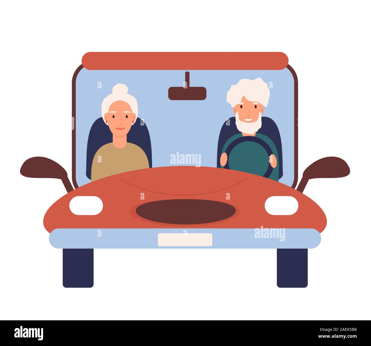 Funny people driving cars isolated on white background. Colorful vector ...