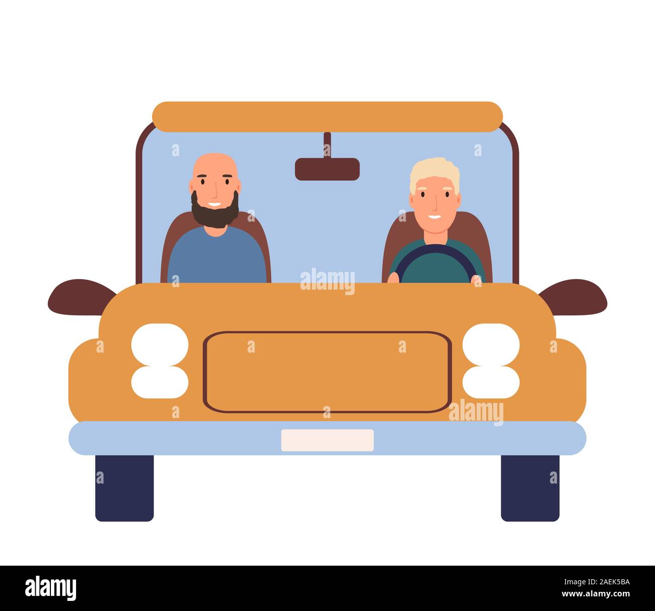 Funny people driving cars isolated on white background. Colorful vector ...