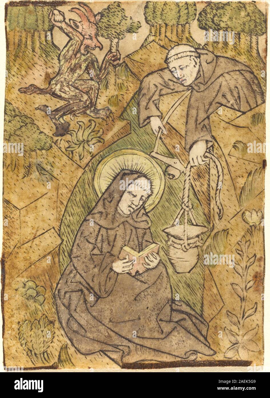 A panel painting by the Master of St Wolfgang circa 1440-1450 depicting ...