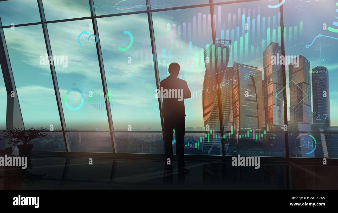 Businessman analyzes infographic data hi-res stock photography and ...