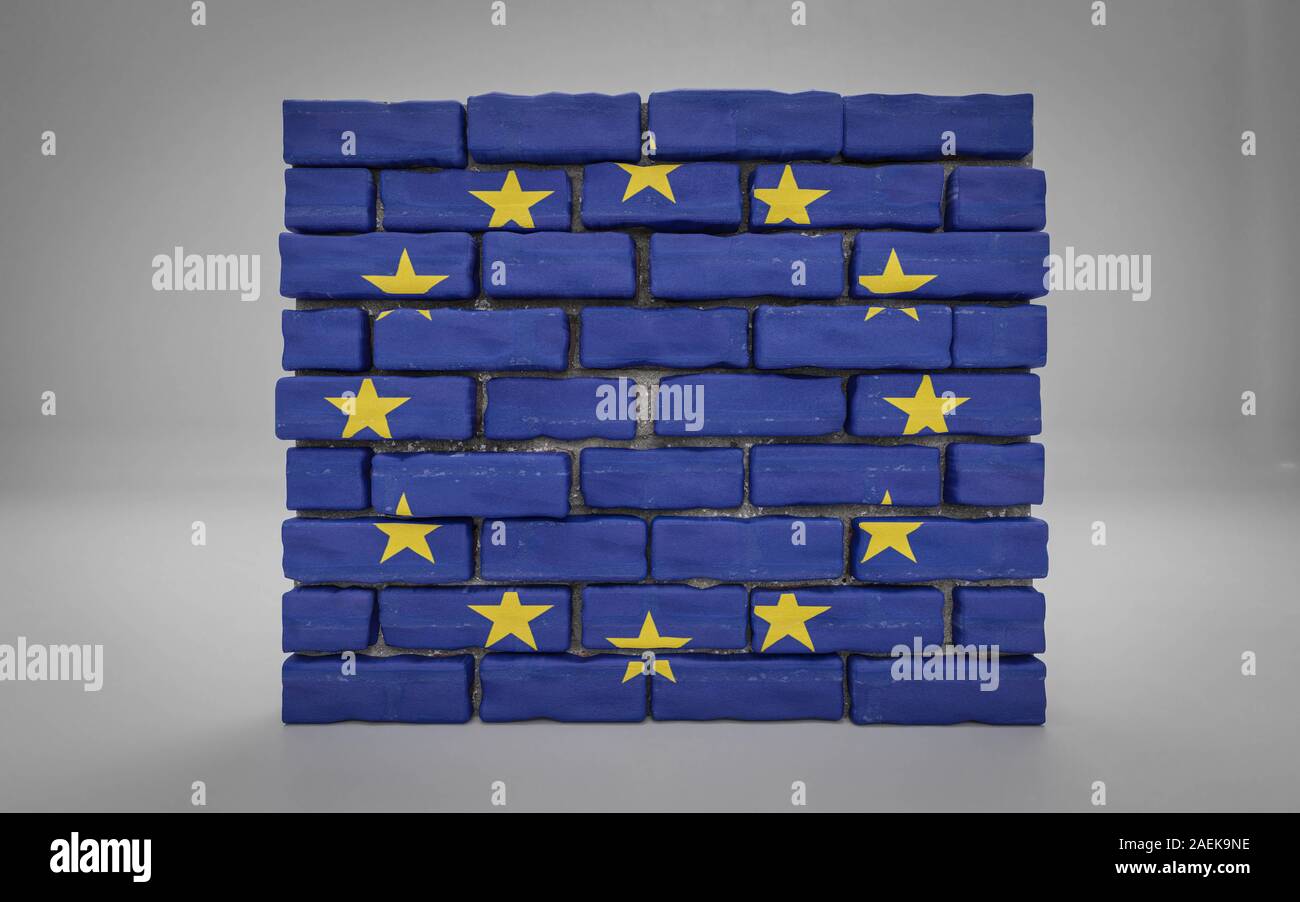 Brick wall with the colors of the European Union symbolizing the ...