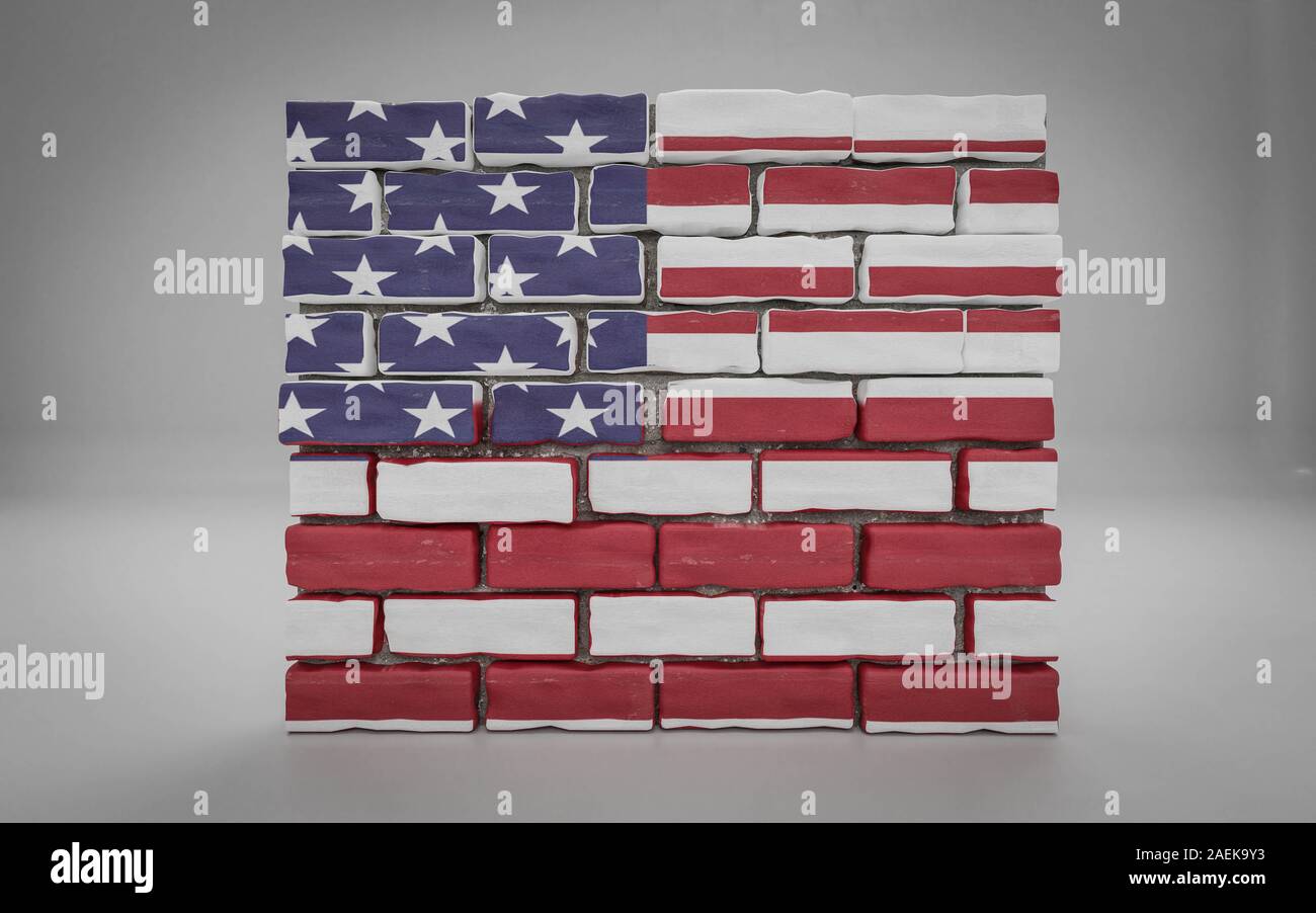 Brick wall in colours of the flag of the United States of America 3d ...