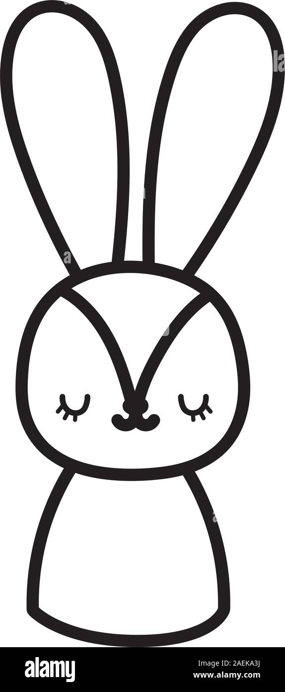 cute pink rabbit cartoon character icon vector illustration line style ...
