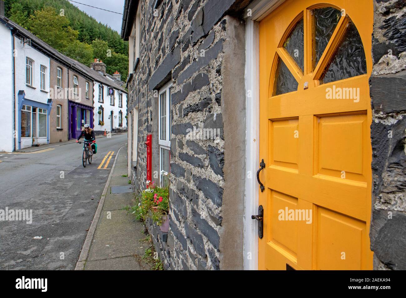 Cycling through the village of Corris on the Lon Las Cymru cycling ...