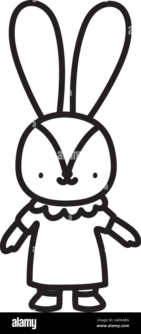 cute female rabbit with dress cartoon character vector illustration ...