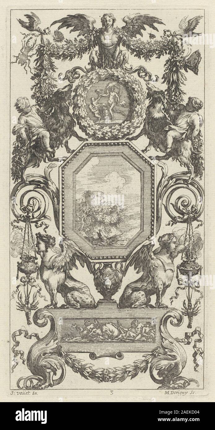 Michel Dorigny, after Simon Vouet, Ornamental Panel Surmounted by a ...