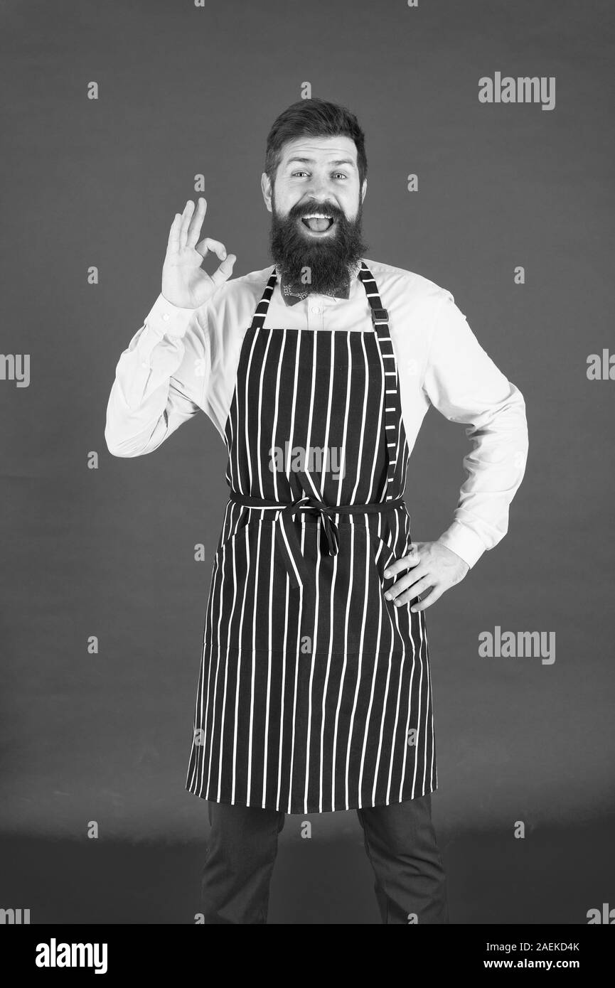 I know everything about cooking. Bearded man chef cooking. Hipster ...