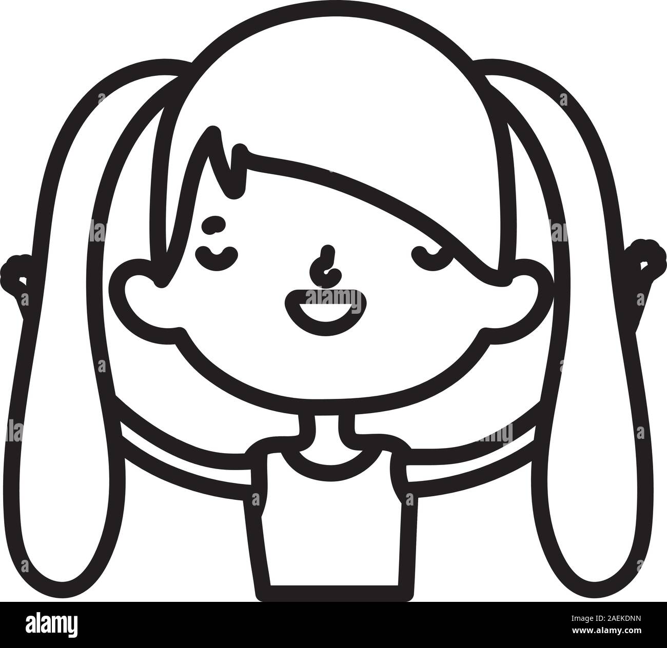 cute little girl happy cartoon character vector illustration thick line ...